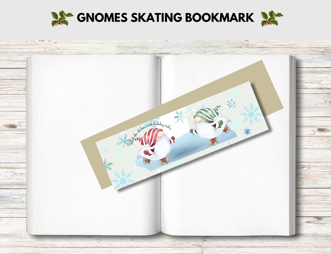 Skating Gnomes Bookmark, Christmas Laminated Bookmark, Book Lover Gift ...