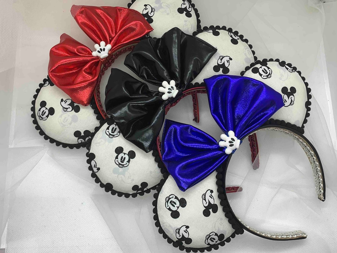 Classic Mickey Ear Headband for Adults, Retro Mouse Ears, Red Bow ...