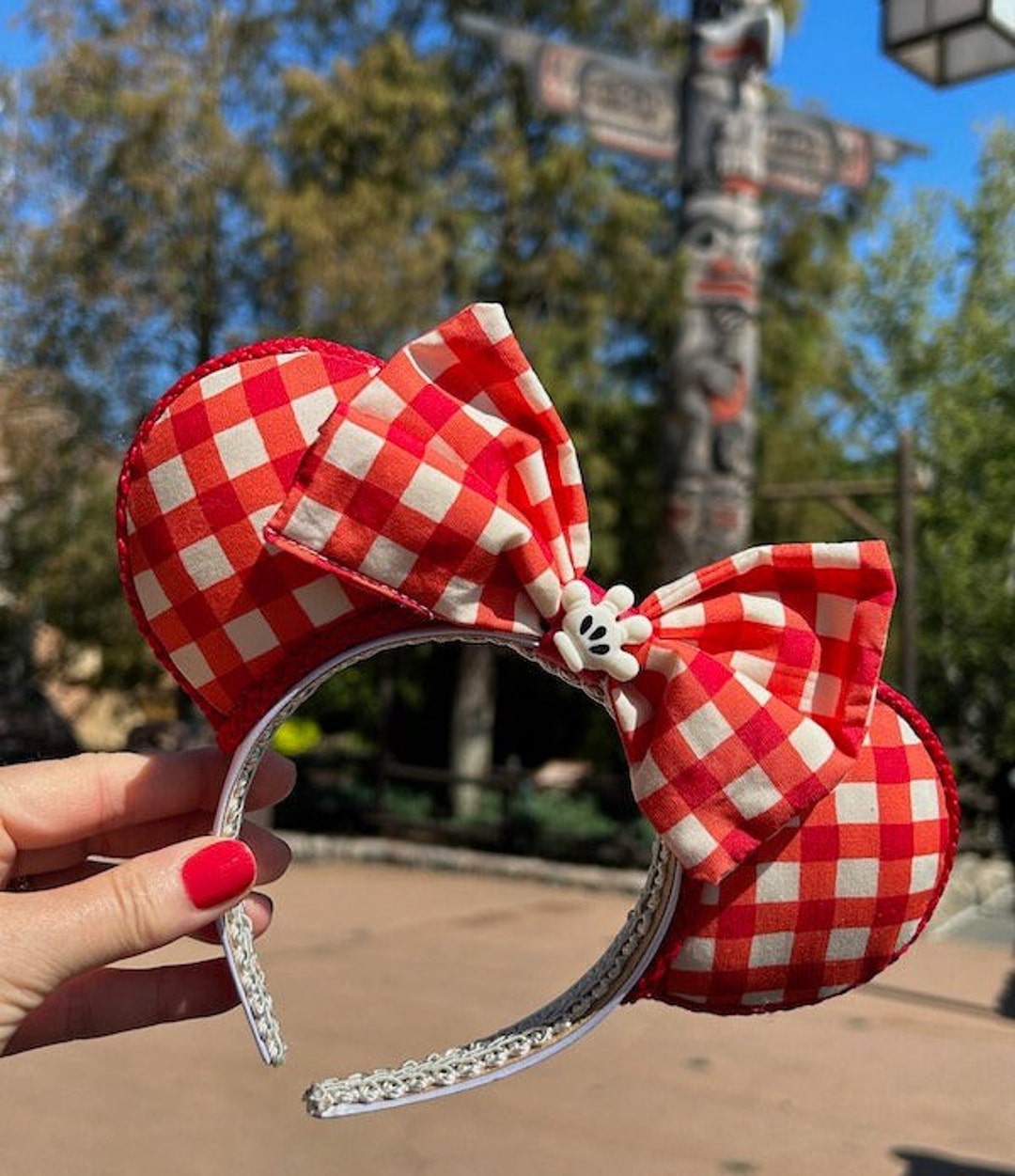 Red Gingham Mickey Ears for Adult, Mickey Glove Ear Headband for Kids ...