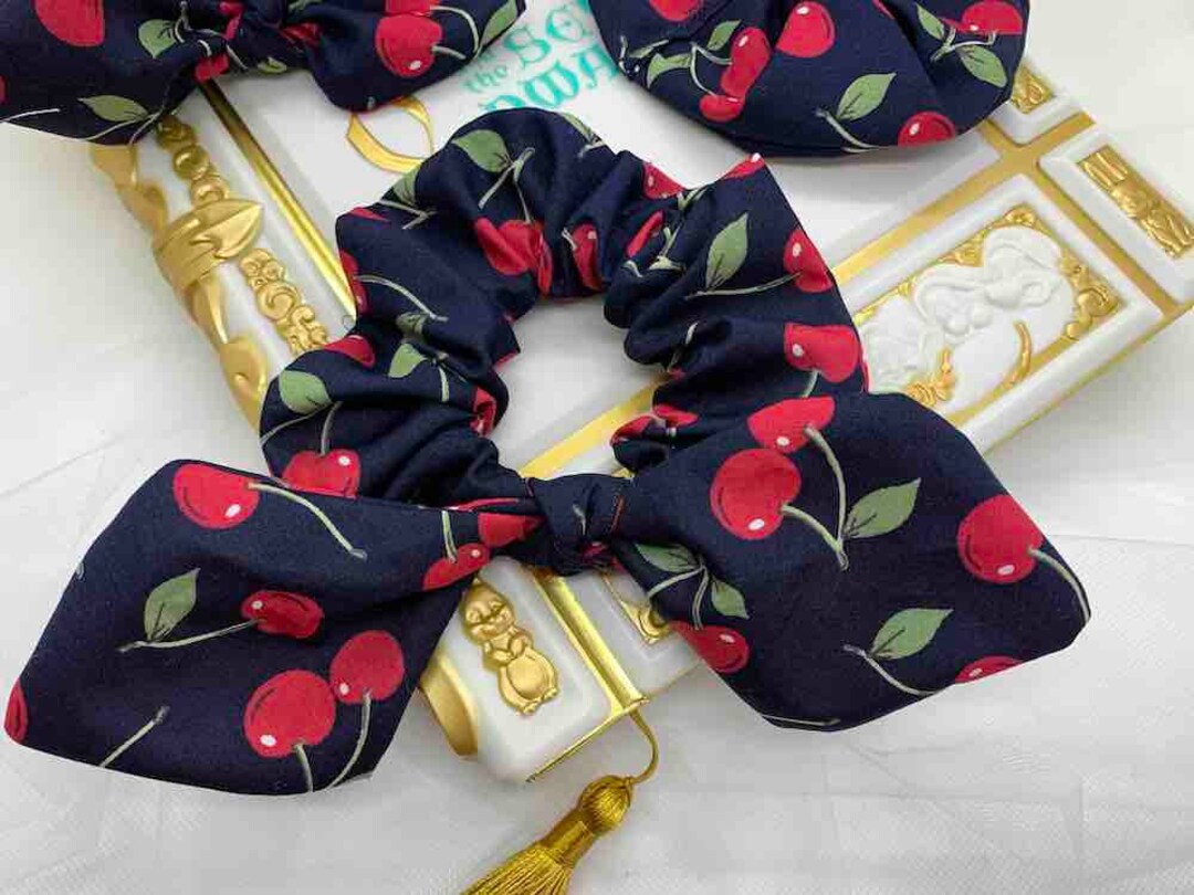 Cherry Themed Hair Bow Scrunchie for Thick Hair, Red Cherry Hair Bows ...