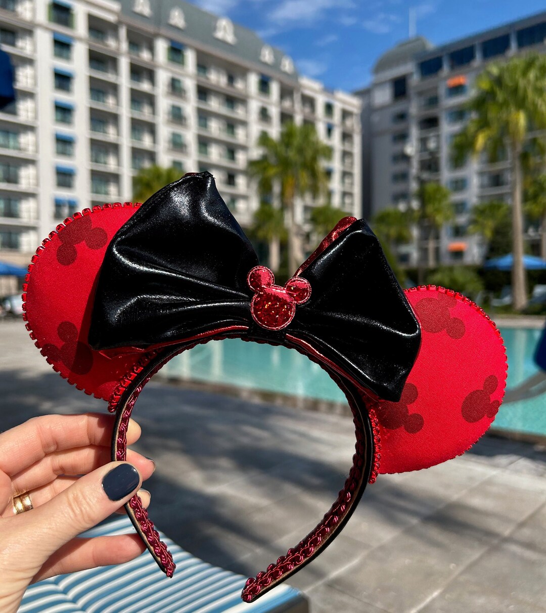 Red Mickey Mouse Ears for Adult, Handmade Luxury Mickey Ear, Valentine ...