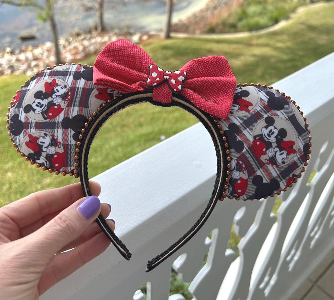 Brown and Red Plaid Mickey Ears | Cozy Plaid Mouse Ears With Red Bow ...