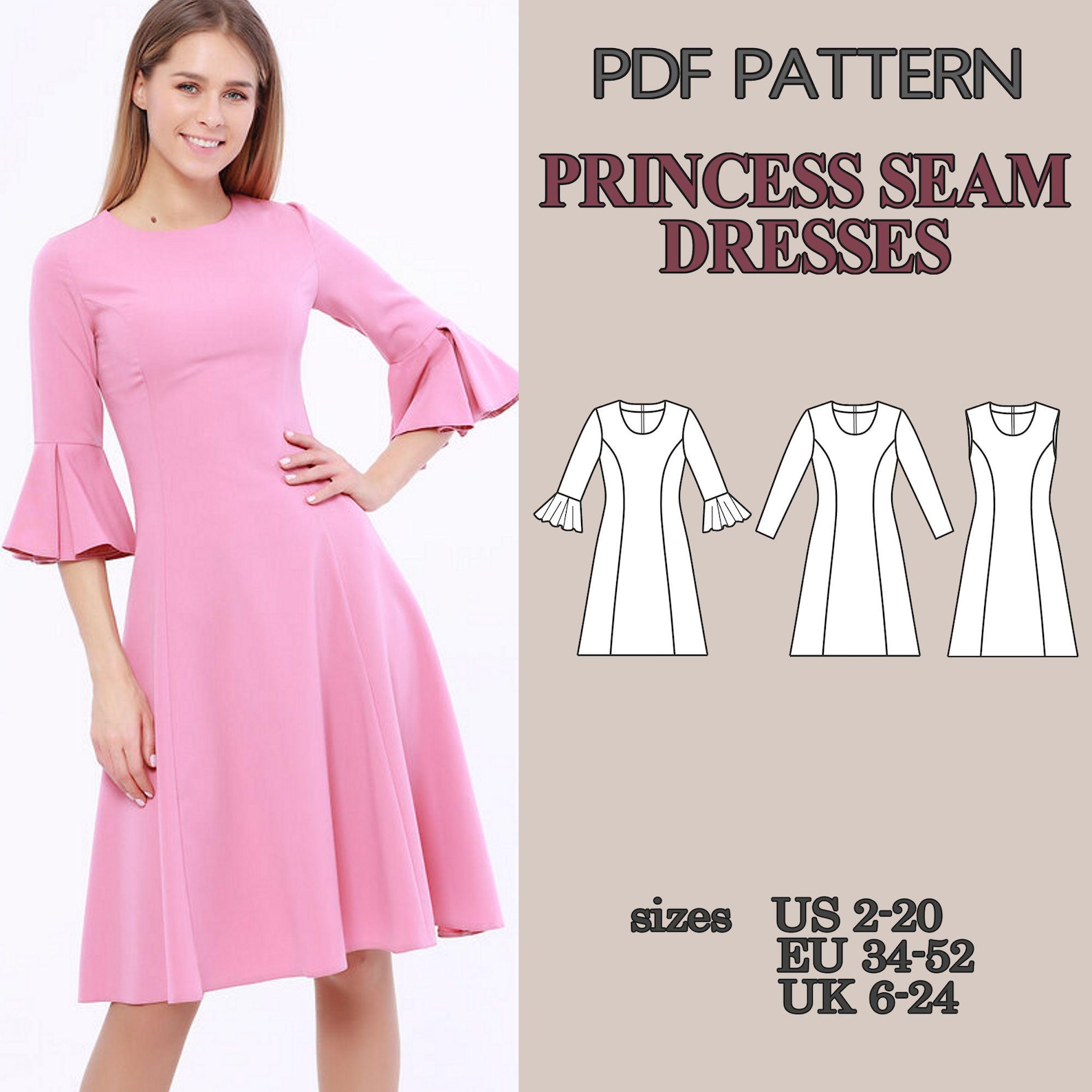 Pattern Sewing Princess Seam Dress Sewing Pattern Dresses Patterns PDF ...