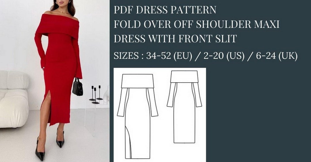 Fold Over off Shoulder Dress Sewing Pattern Maxi Dresses Sewing ...