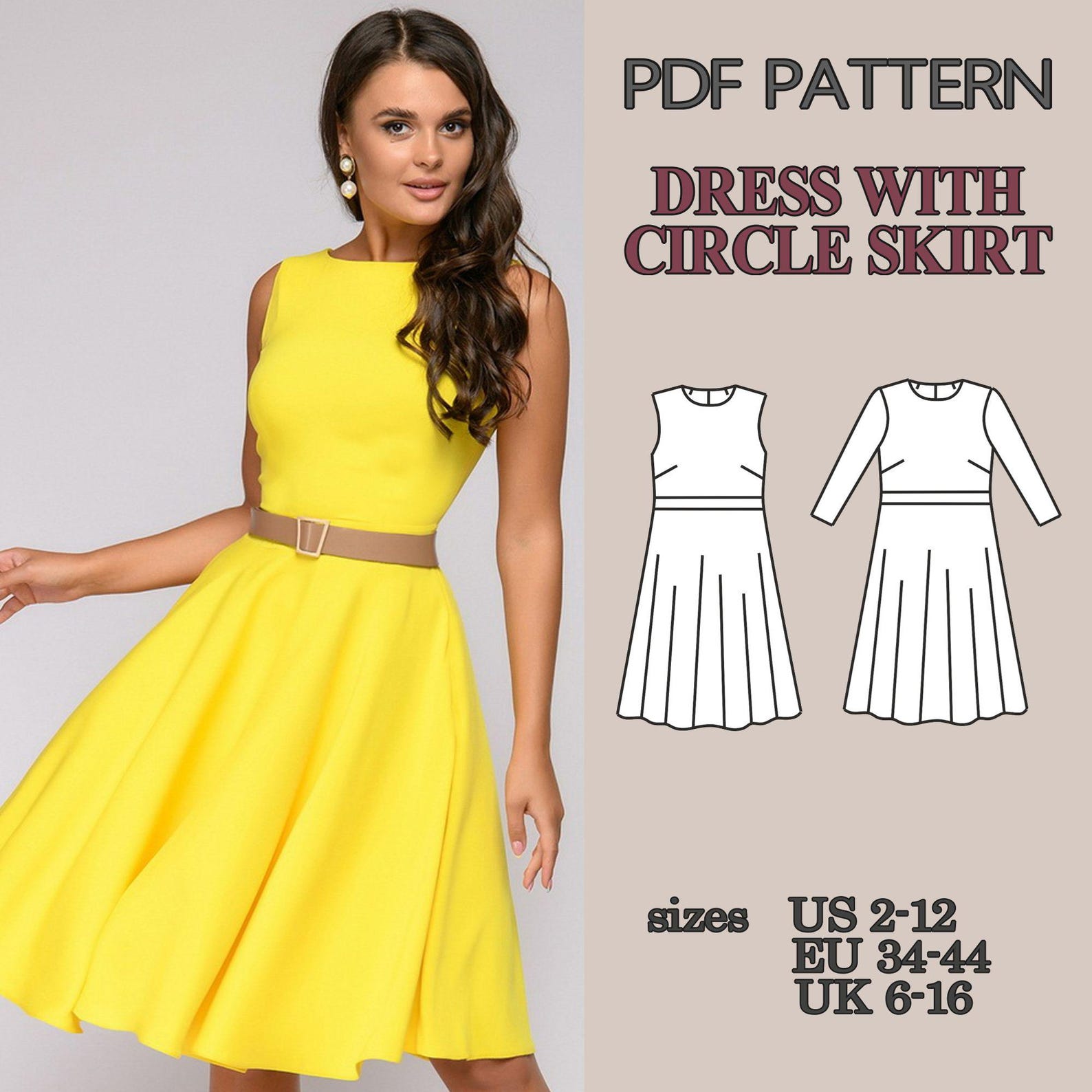 Dress Sewing Pattern PDF, Midi Circle Skirt Dress, Bust Dart Dress ...