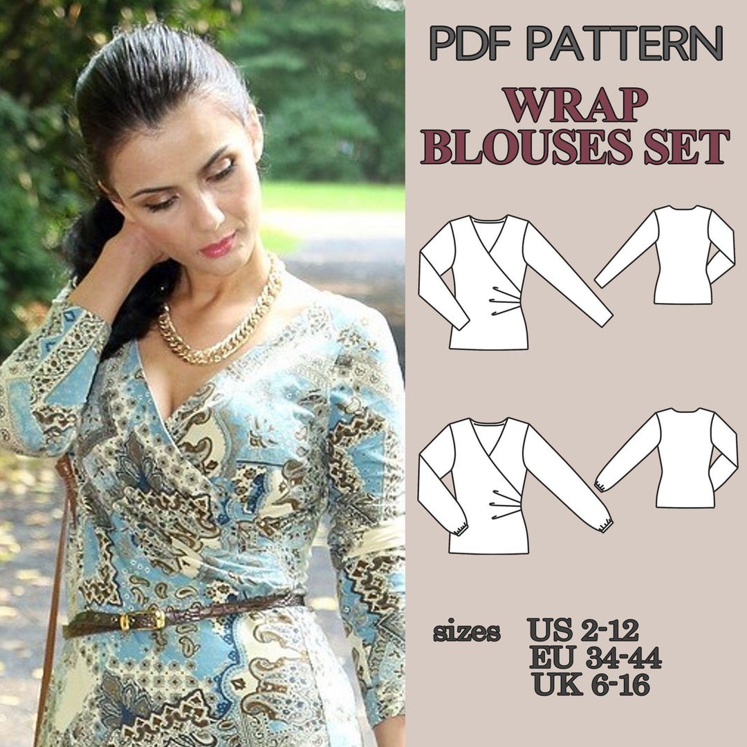 Wrap Blouse Sewing Pattern PDF, Knit Top Pattern, Long Sleeve Wrap Top ...