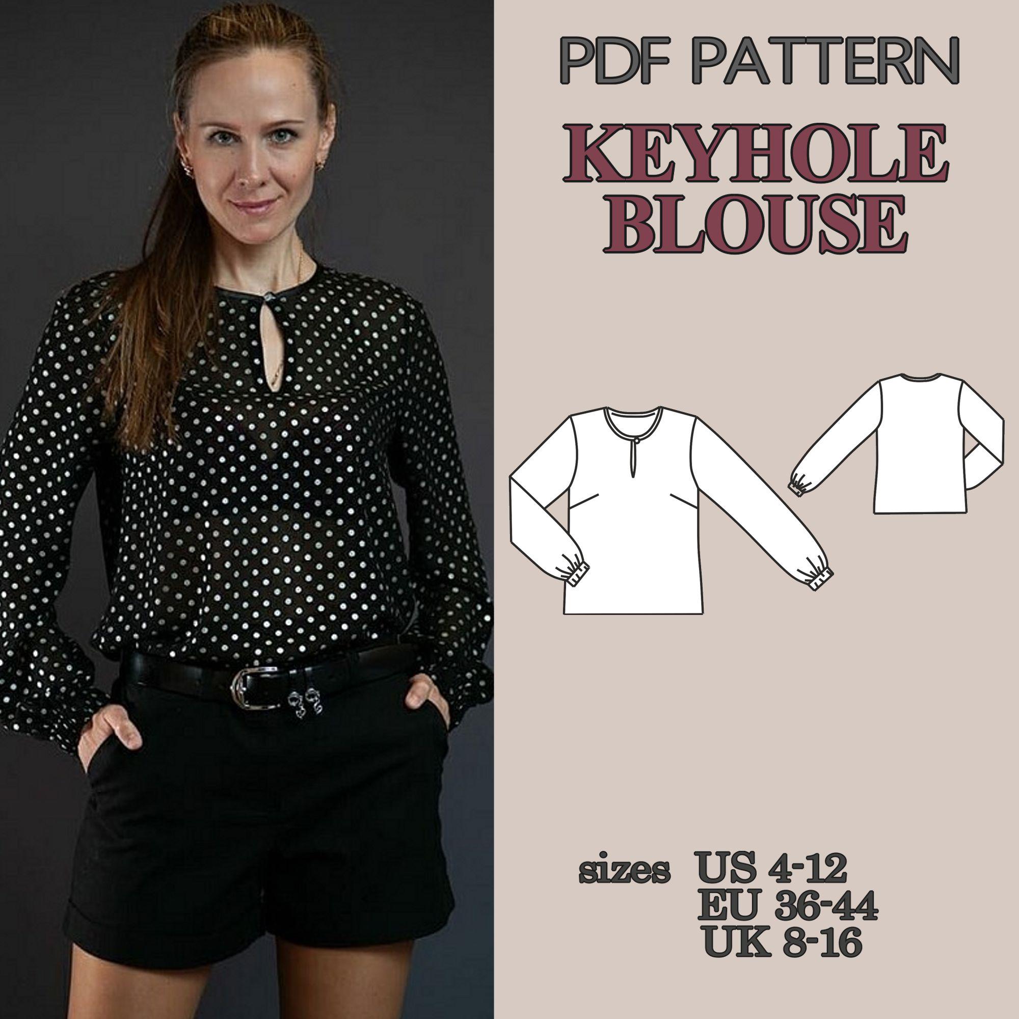 Blouse Sewing Pattern PDF, Keyhole Blouse Pattern, Button Front Top ...