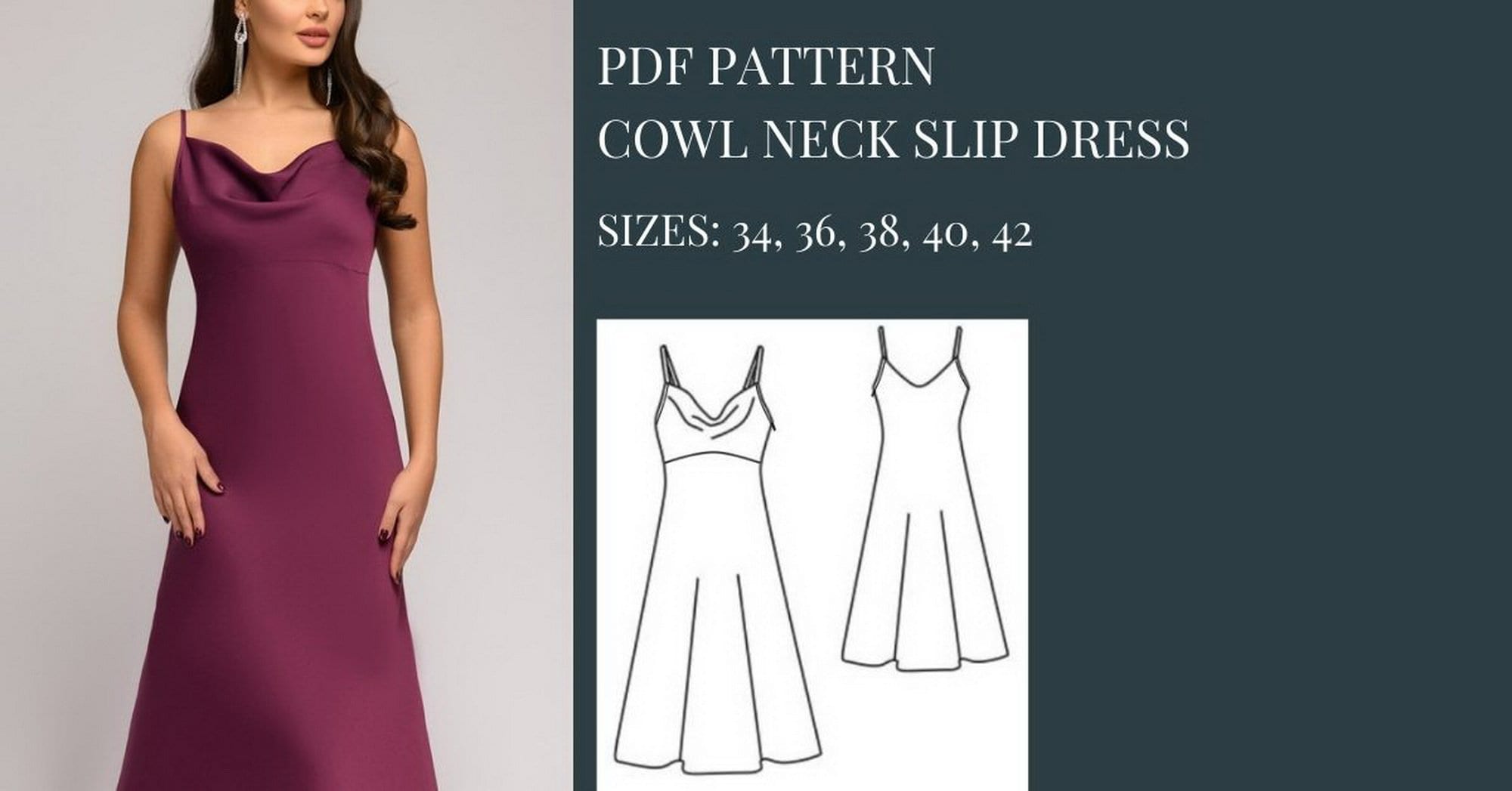 Cowl Neck Dress Pattern Sewing Patterns Pattern Sewing Slip - Etsy