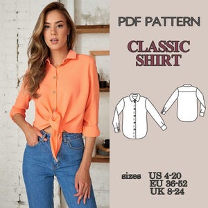 Classic Shirt Sewing Pattern, Women Office Shirt Pattern, Relaxed Fit ...