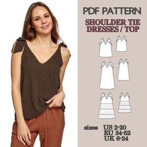 Shoulder Tie Dress Sewing Pattern PDF, 3 in 1 Set Top & Tiered Dresses ...