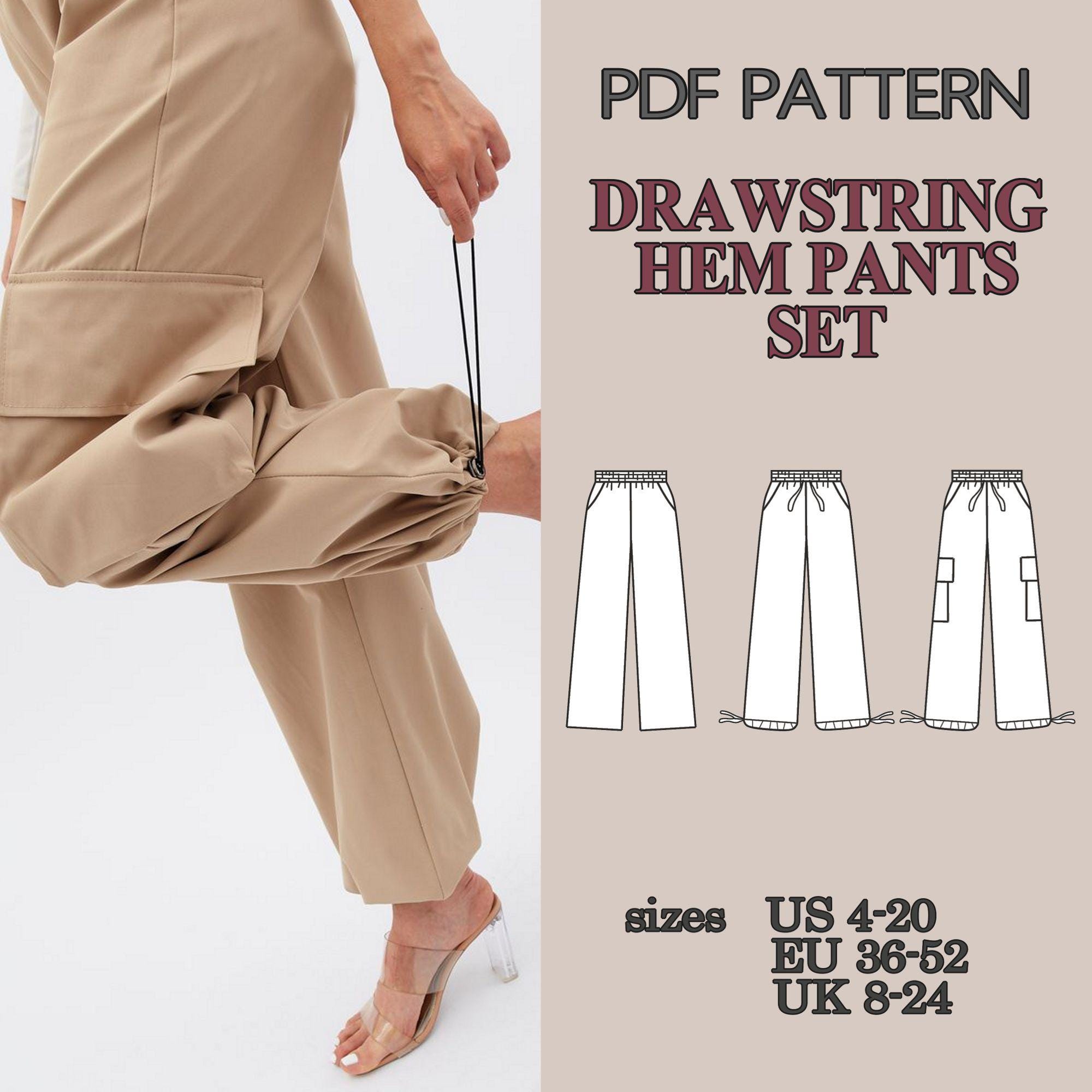 Wide Leg Pants Sewing Pattern Set, 3 Pants Bundle PDF, Elastic Waist ...