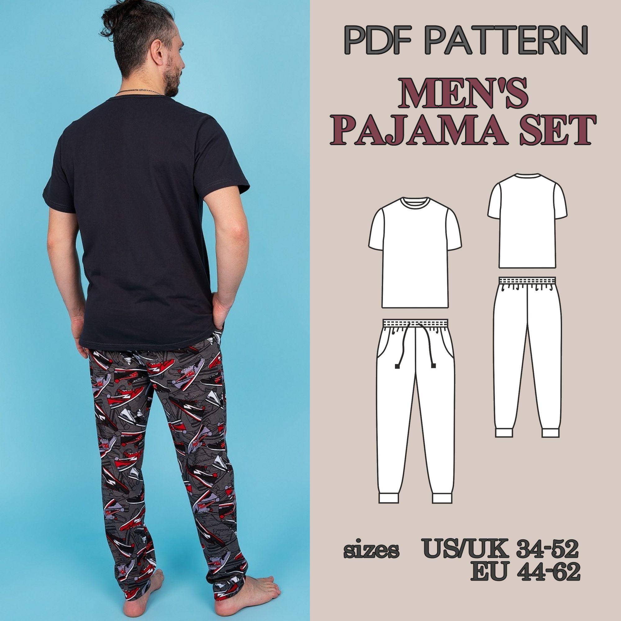 Men Pajama Sewing Pattern PDF, Jogger Pants and T-shirt Sleepwear Set ...