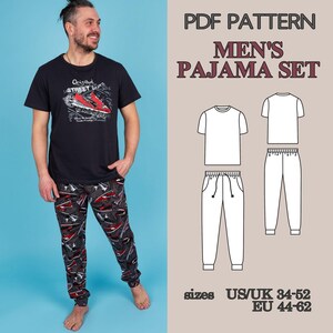 Men Pajama Sewing Pattern PDF, Jogger Pants and T-shirt Sleepwear Set ...