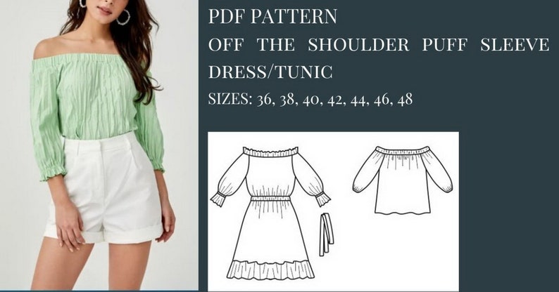 Puff Sleeve Dress Pattern Sewing Pattern off the Shoulder - Etsy