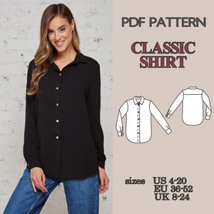 Classic Shirt Sewing Pattern, Women Office Shirt Pattern, Relaxed Fit ...