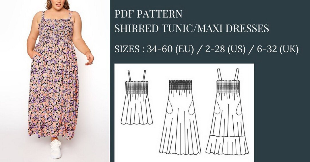 Sewing Pattern, Sewing Patterns, Shirred Dress Pattern, Dress Pattern ...