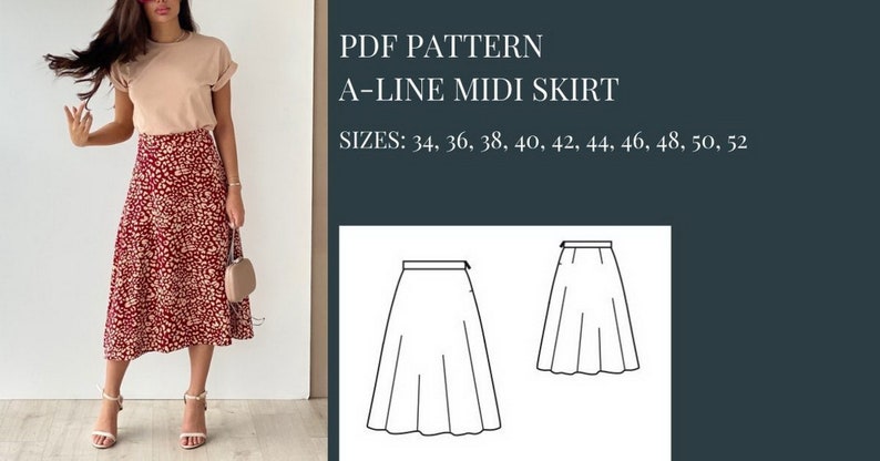 A-line Skirt Pattern Midi Skirt Pattern Clothes Pattern - Etsy