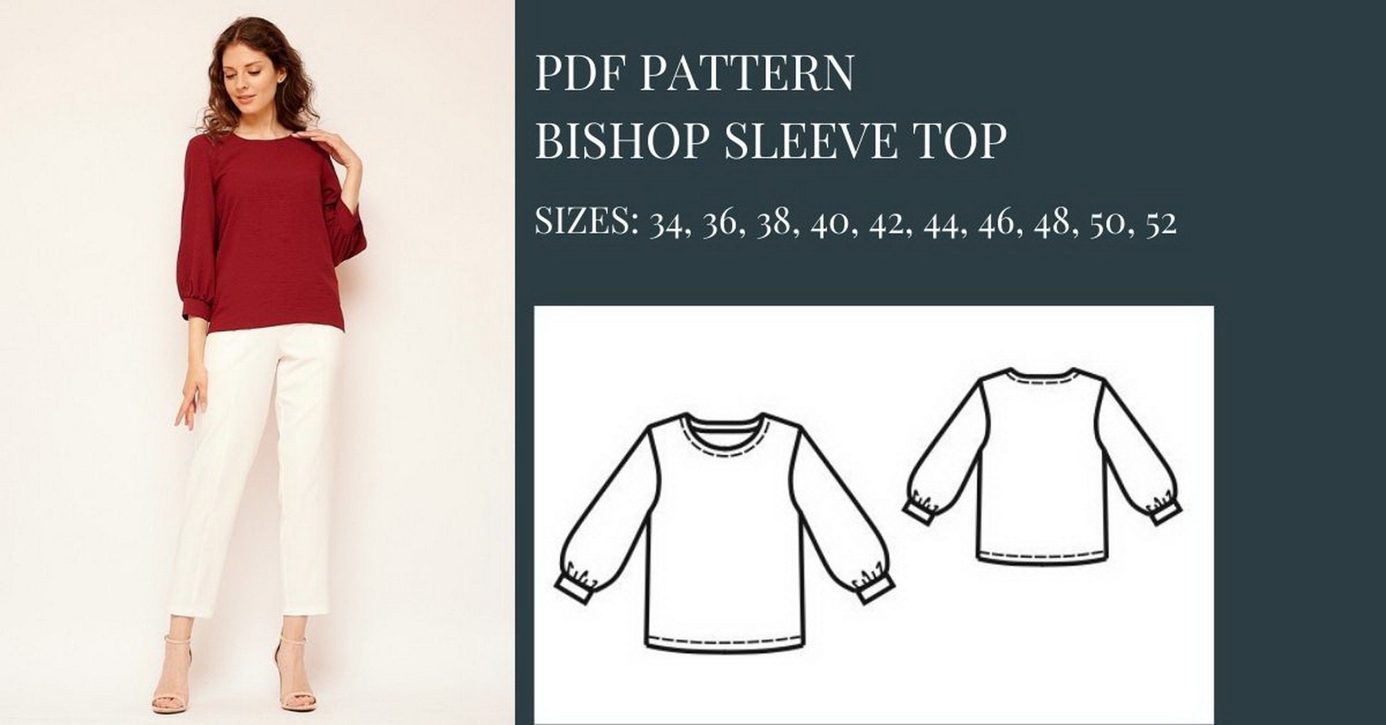 Bishop Sleeve Top Pattern Blouse Pattern Sewing Patterns - Etsy