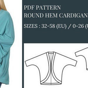 Round Hem Cardigan Pattern, Curved Hem Cardigan Pattern, Sewing ...