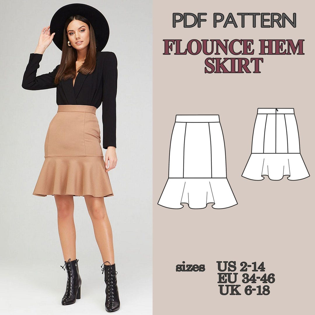 Flounce Hem Skirt Sewing Pattern PDF, Mini Skirt Pattern With Invisible ...