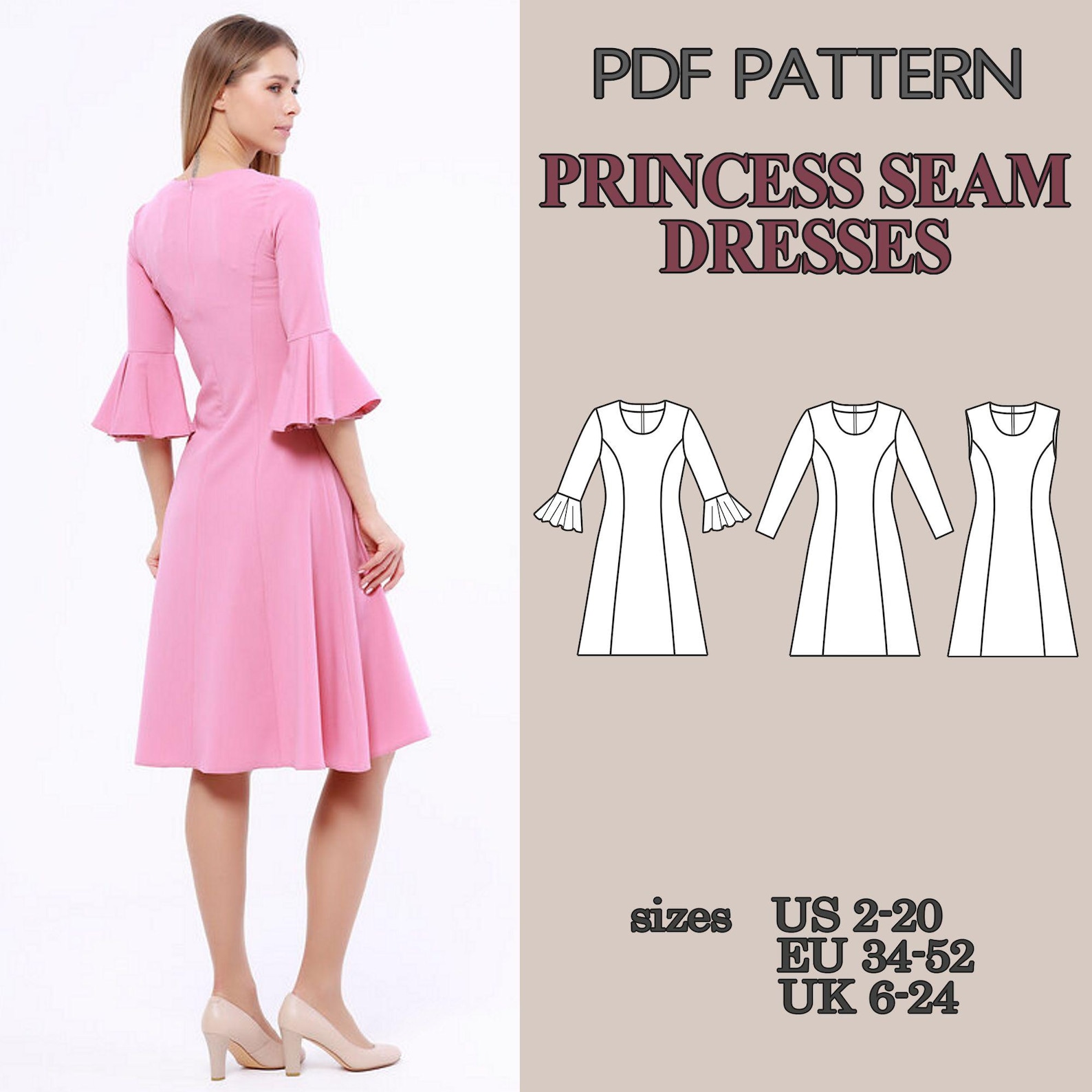 Pattern Sewing Princess Seam Dress Sewing Pattern Dresses Patterns PDF ...