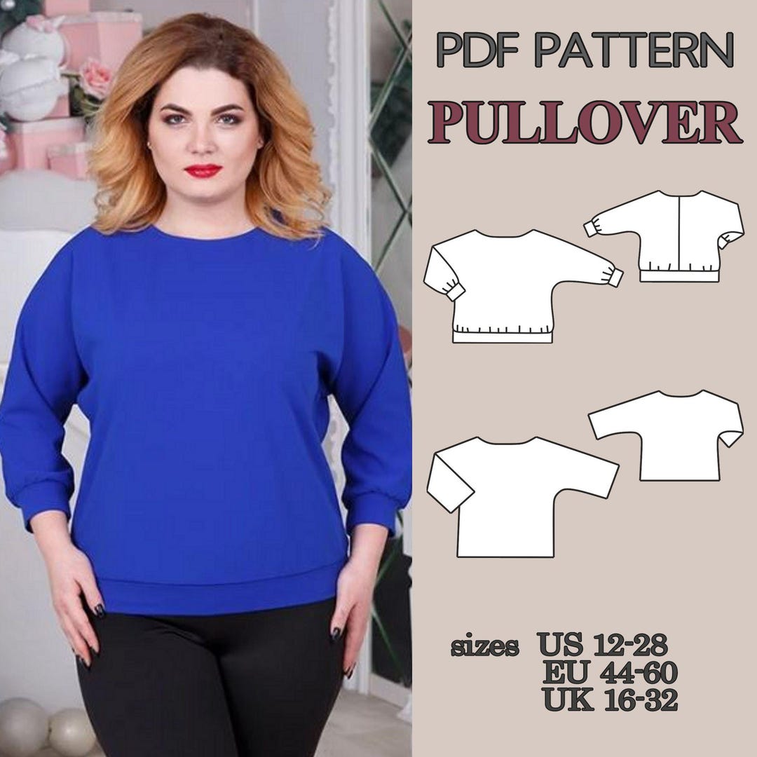 Sweater Sewing Pattern, Sweatshirt Pattern Women, Plus Size PDF Sewing ...