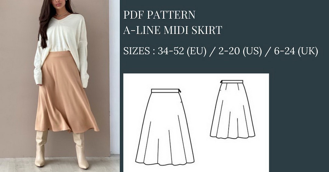 A-line Skirt Pattern, Midi Skirt Pattern, Clothes Pattern, Sewing ...