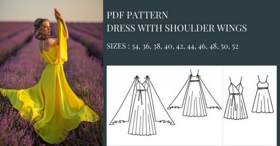 Maxi Dress With Shoulder Wings, Dress Pattern, Sewing Patterns, Pattern ...