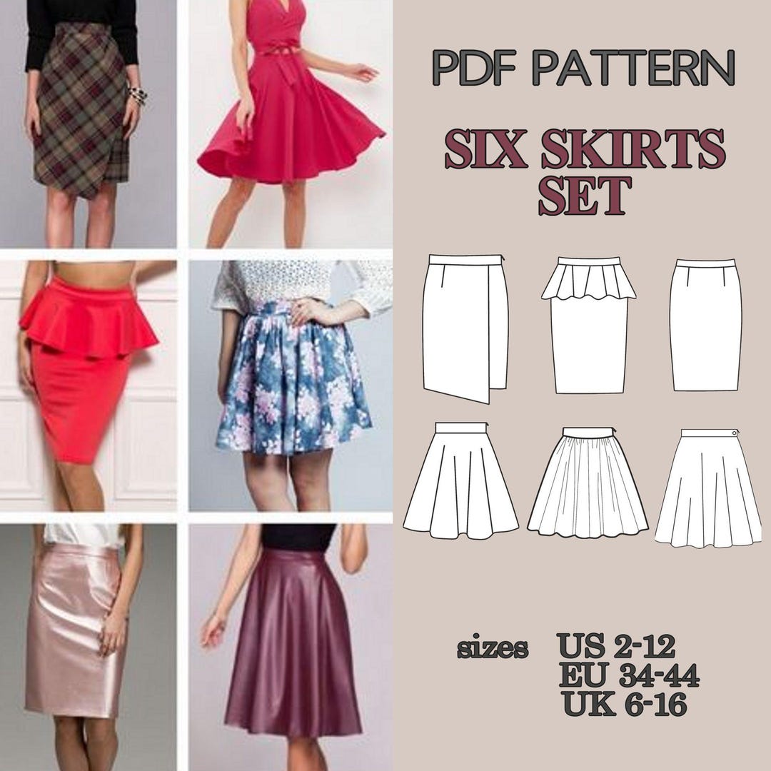 Skirt Sewing Pattern Bundle, 6 in 1 Skirt Pattern, Pencil Wrap Circle ...