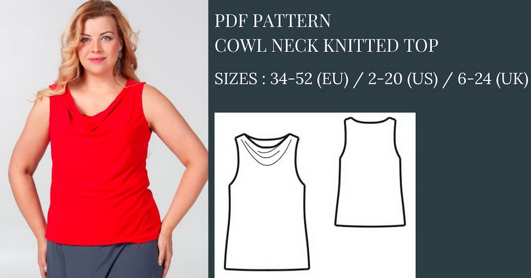Cowl Neck Top Pattern Blouse Pattern Sewing Patterns PDF Sewing Pattern ...