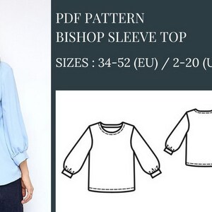 Bishop Sleeve Top Pattern, Blouse Pattern, Sewing Patterns, PDF Sewing ...