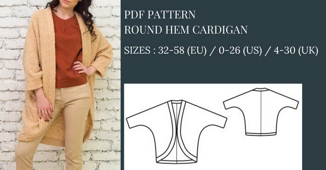 Round Hem Cardigan Pattern, Curved Hem Cardigan Pattern, Sewing ...