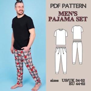 Men Pajama Sewing Pattern PDF, Jogger Pants and T-shirt Sleepwear Set ...