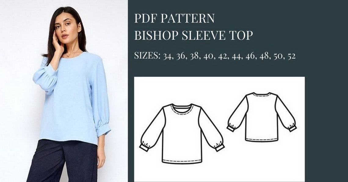Bishop Sleeve Top Pattern Blouse Pattern Sewing Patterns - Etsy