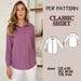 Classic Shirt Sewing Pattern, Women Office Shirt Pattern, Relaxed Fit ...