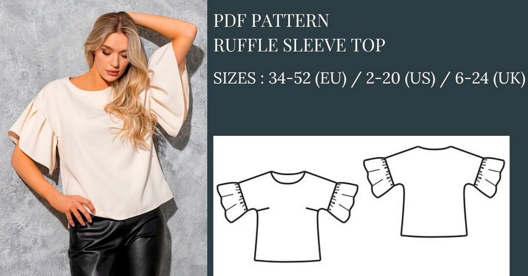 Ruffle Sleeve Top Pattern, Blouse Pattern, Sewing Patterns, PDF Sewing ...