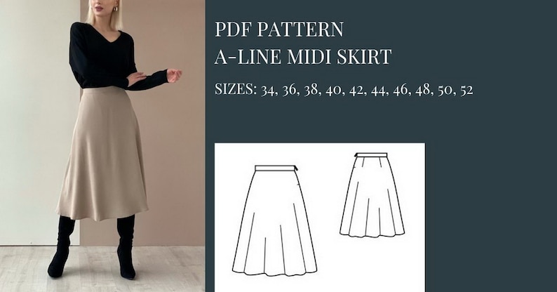 A-line Skirt Pattern Midi Skirt Pattern Clothes Pattern - Etsy