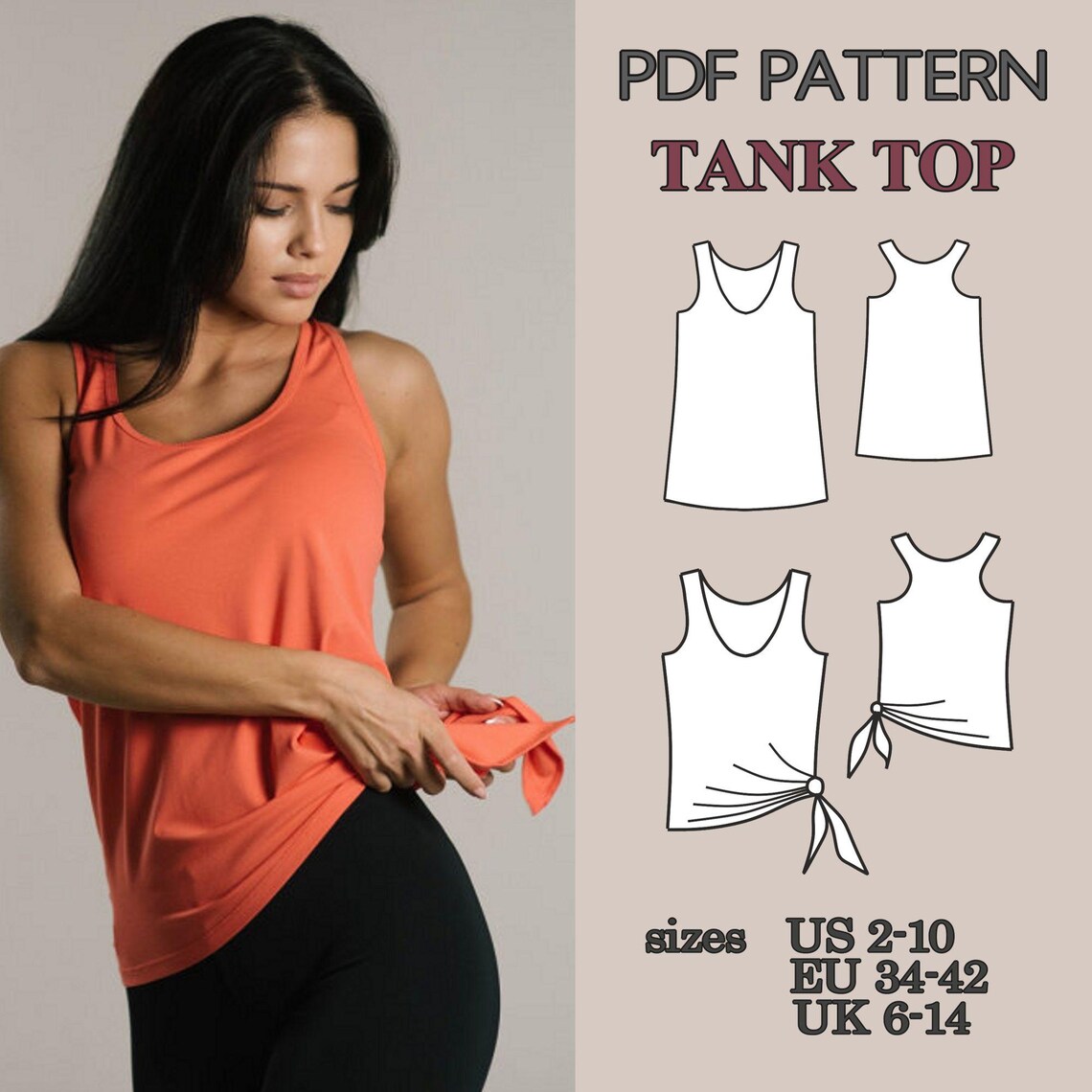 Tank Top Sewing Pattern, Sewing Pattern, Pattern Sewing, T-shirt Sewing ...