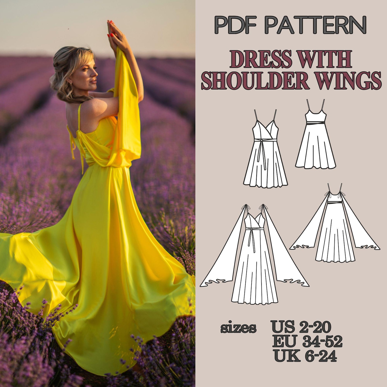 Maxi Dress With Shoulder Wings, Dress Pattern, Sewing Patterns, Pattern ...
