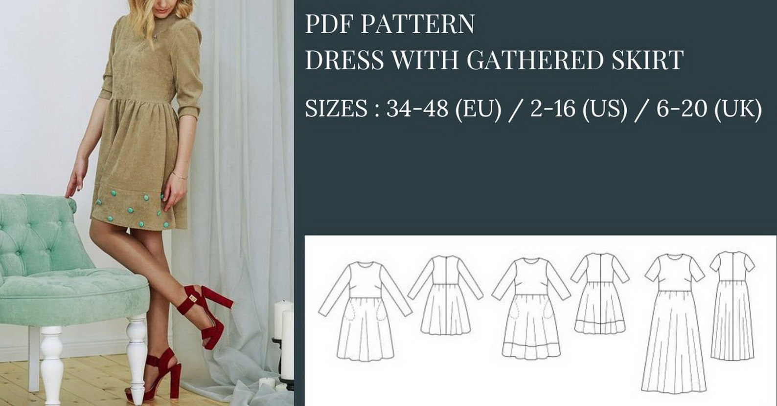 Dress Pattern, Sewing Pattern Dress, Pattern Sewing, Womens Dress ...