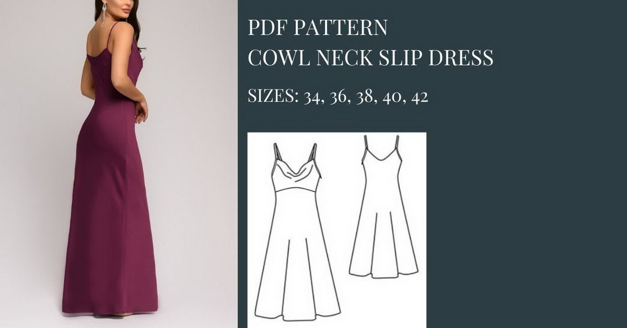 Cowl Neck Dress Pattern Sewing Patterns Pattern Sewing Slip - Etsy