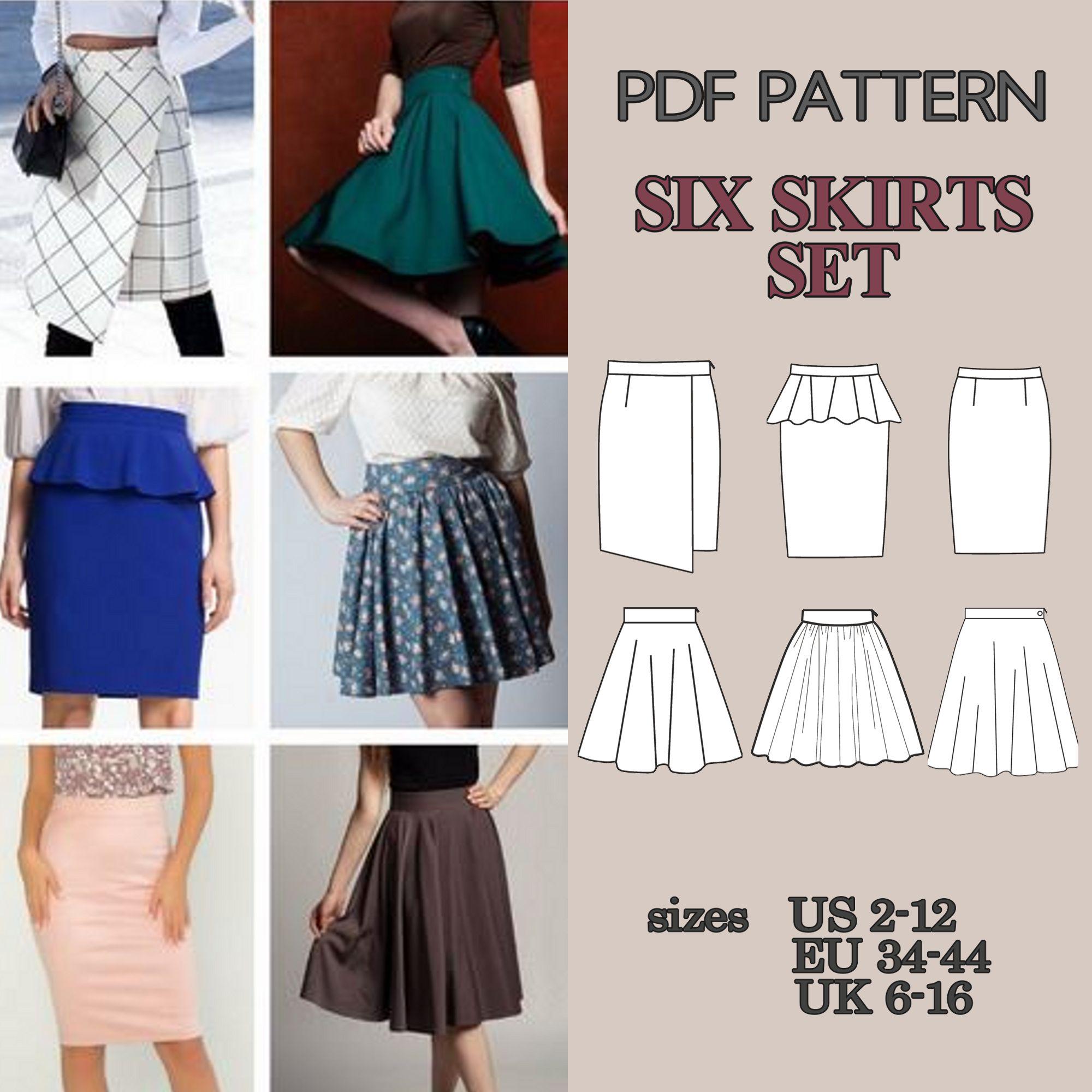 Skirt Sewing Pattern Bundle, 6 in 1 Skirt Pattern, Pencil Wrap Circle ...