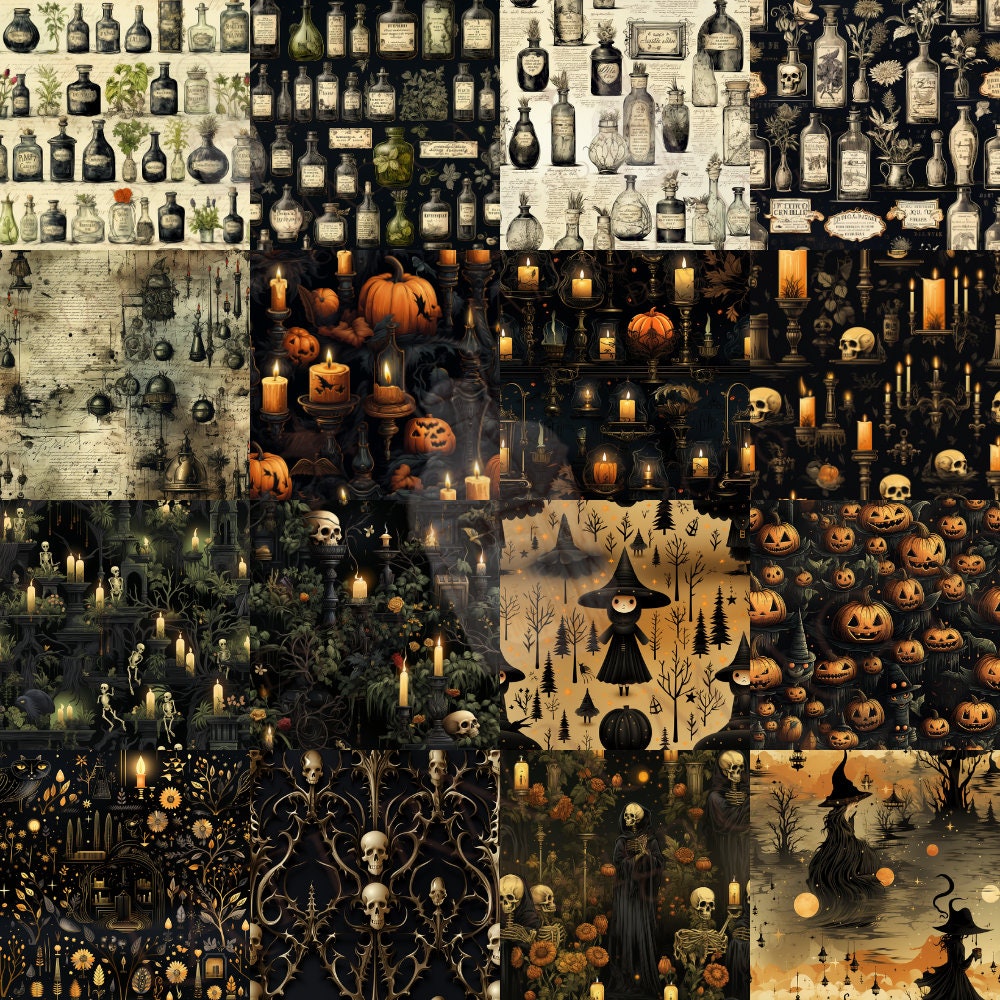 Vintage Halloween Digital Papers, Seamless, Commercial, Halloween ...