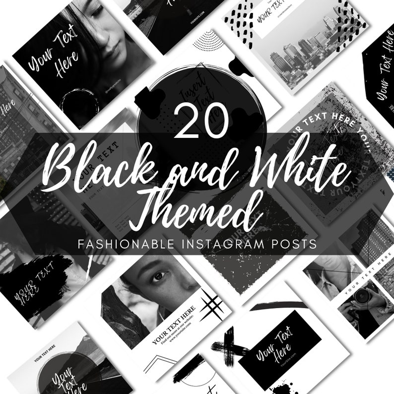 20 Instagram Post Templates Black and White Instagram | Etsy