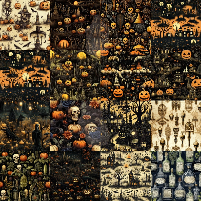 Vintage Halloween Digital Papers, Seamless, Commercial, Halloween ...