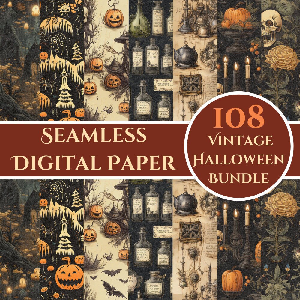 Vintage Halloween Digital Papers, Seamless, Commercial, Halloween ...