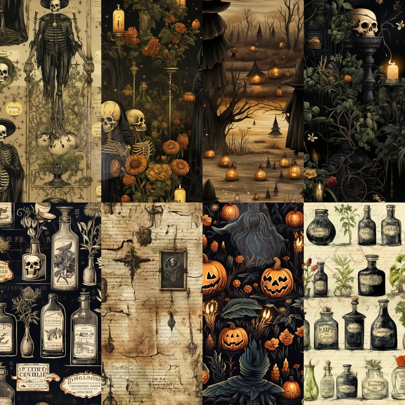 Vintage Halloween Digital Papers, Seamless, Commercial, Halloween ...