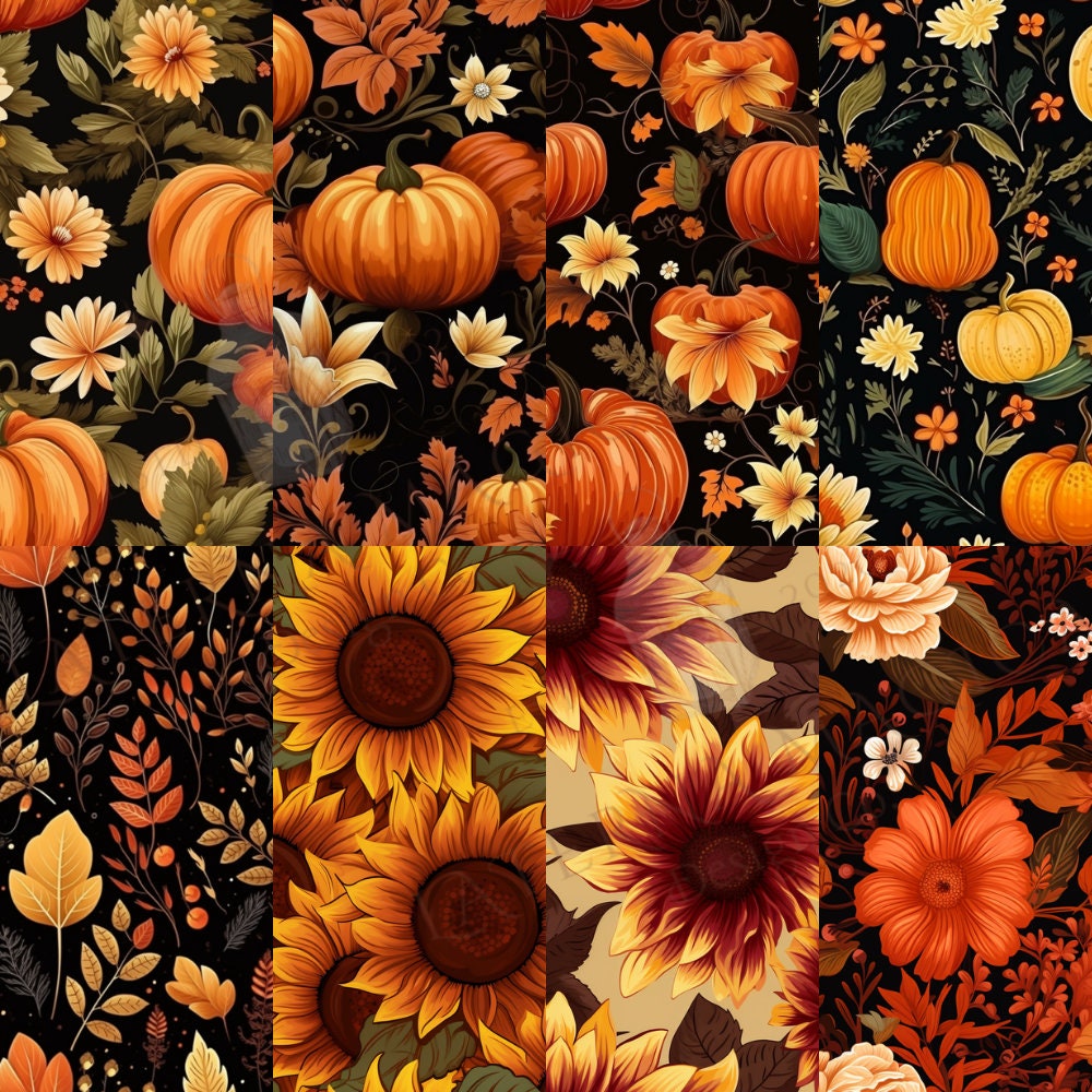 100 Autumn Floral Themed Digital Papers, Seamless, Commercial, Instant ...