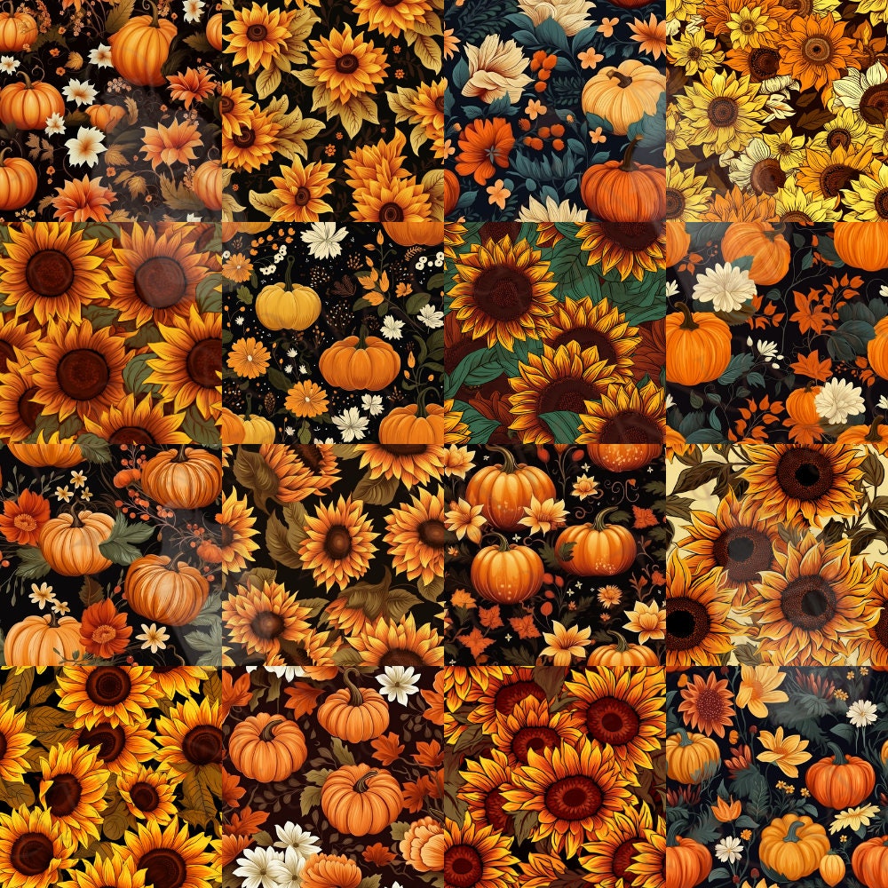 100 Autumn Floral Themed Digital Papers, Seamless, Commercial, Instant ...