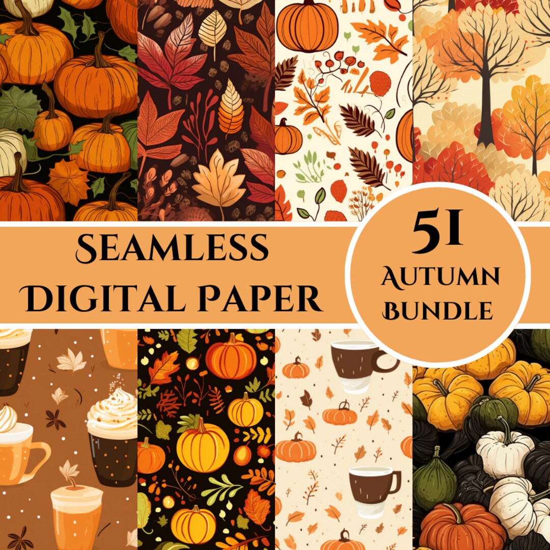 51 Cute Fall Themed Digital Papers, Seamless, Commercial, Instant ...